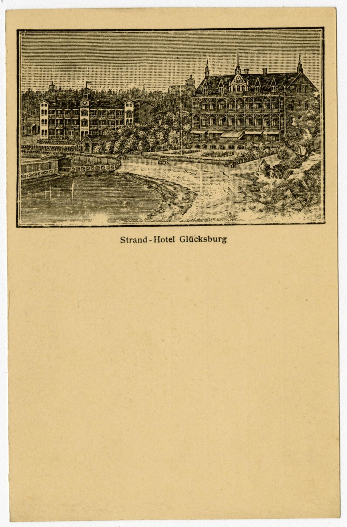 Ansichtspostkarte. Ansichtskartenvorläufer, Glücksburg, Strand-Hotel ...