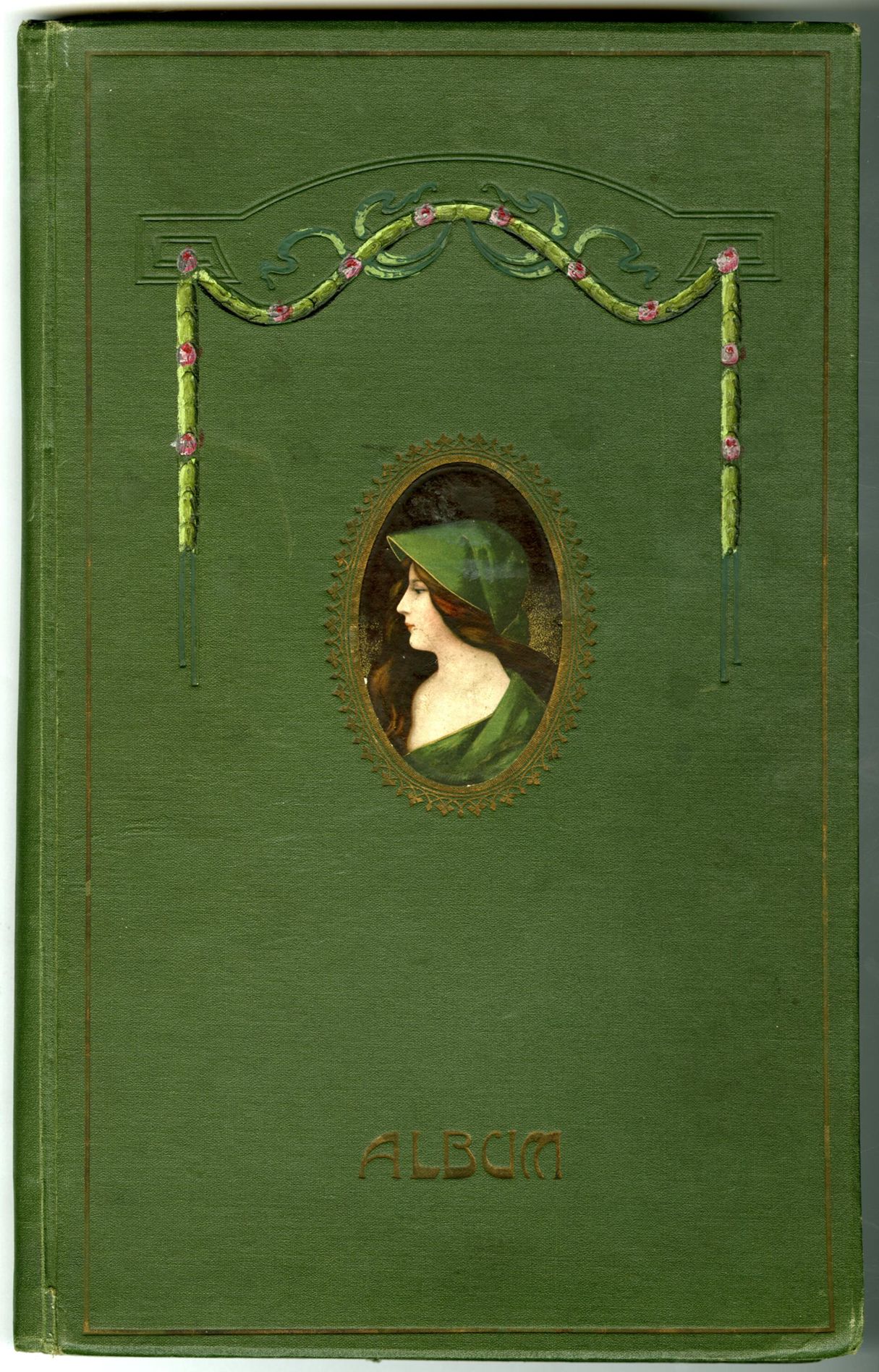 Ansichtspostkarte. Ansichtskartenalbum ohne Inhalt, mit Frauenportät ...