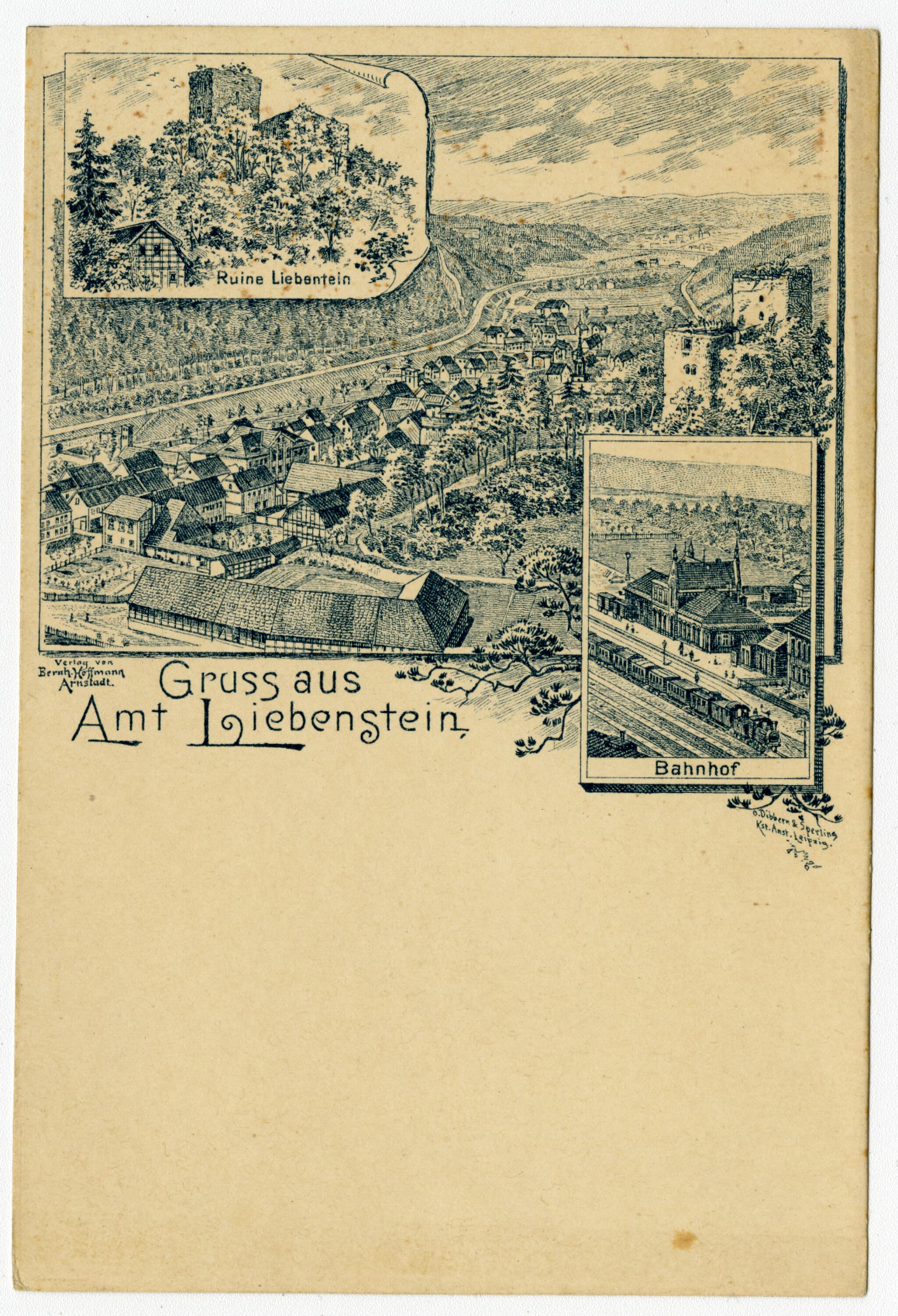 Ansichtspostkarte. Gruss aus Amt Bad Liebenstein, Gesamtansicht ...
