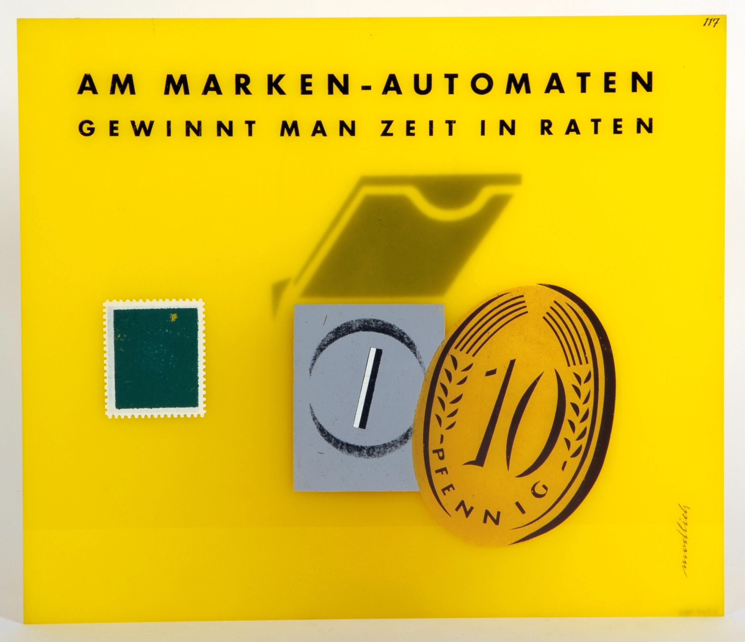 Werbeschild für Leuchtkasten, Am Markenautomaten gewinnt man Zeit in ...
