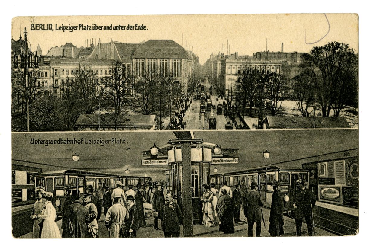 Ansichtspostkarte, Berlin, Ansichts des Leipziger Platzes und Blick in ...