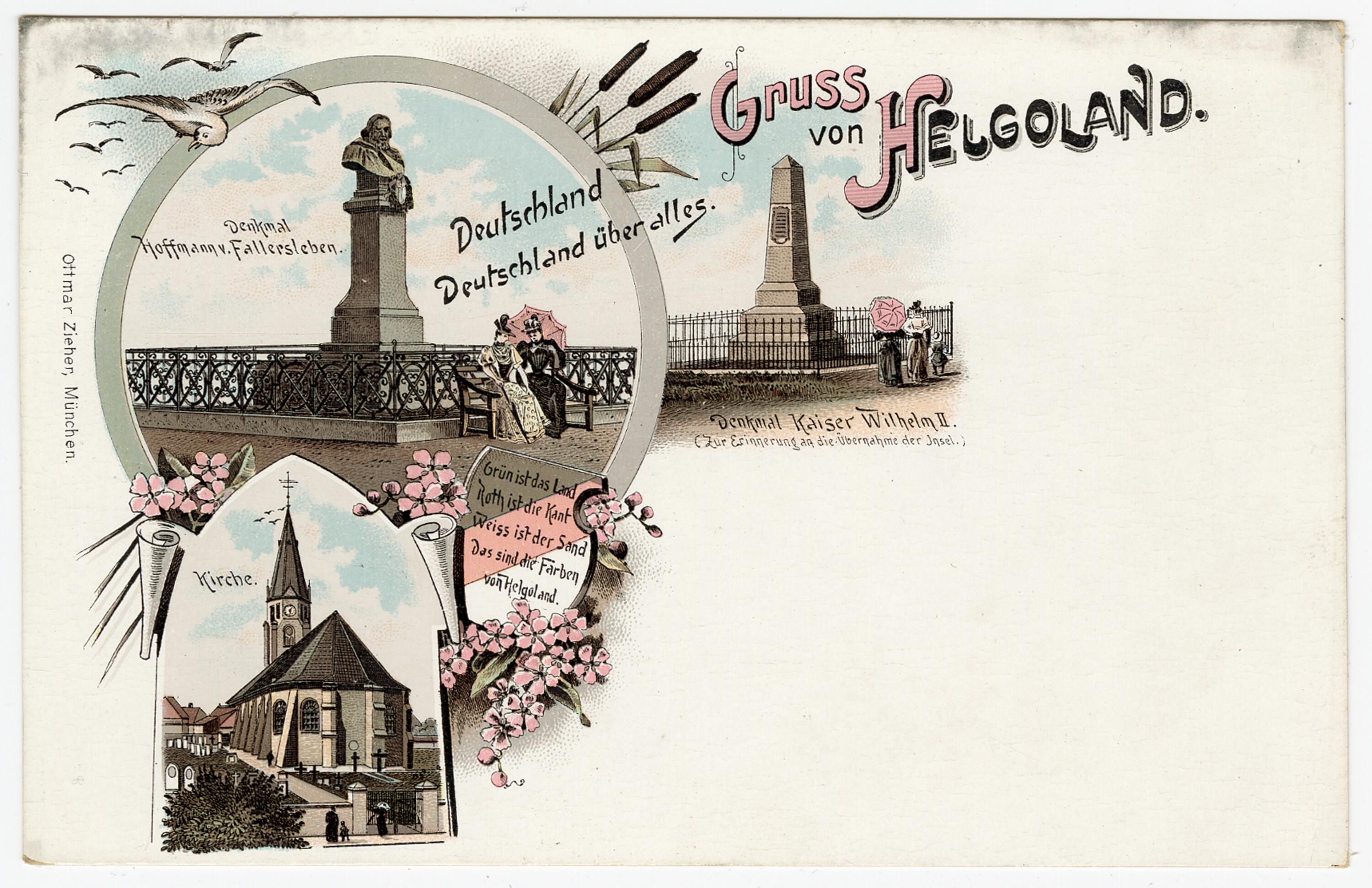 Ansichtspostkarte, Gruss von Helgoland, Mehrfachansicht: Denkmal ...
