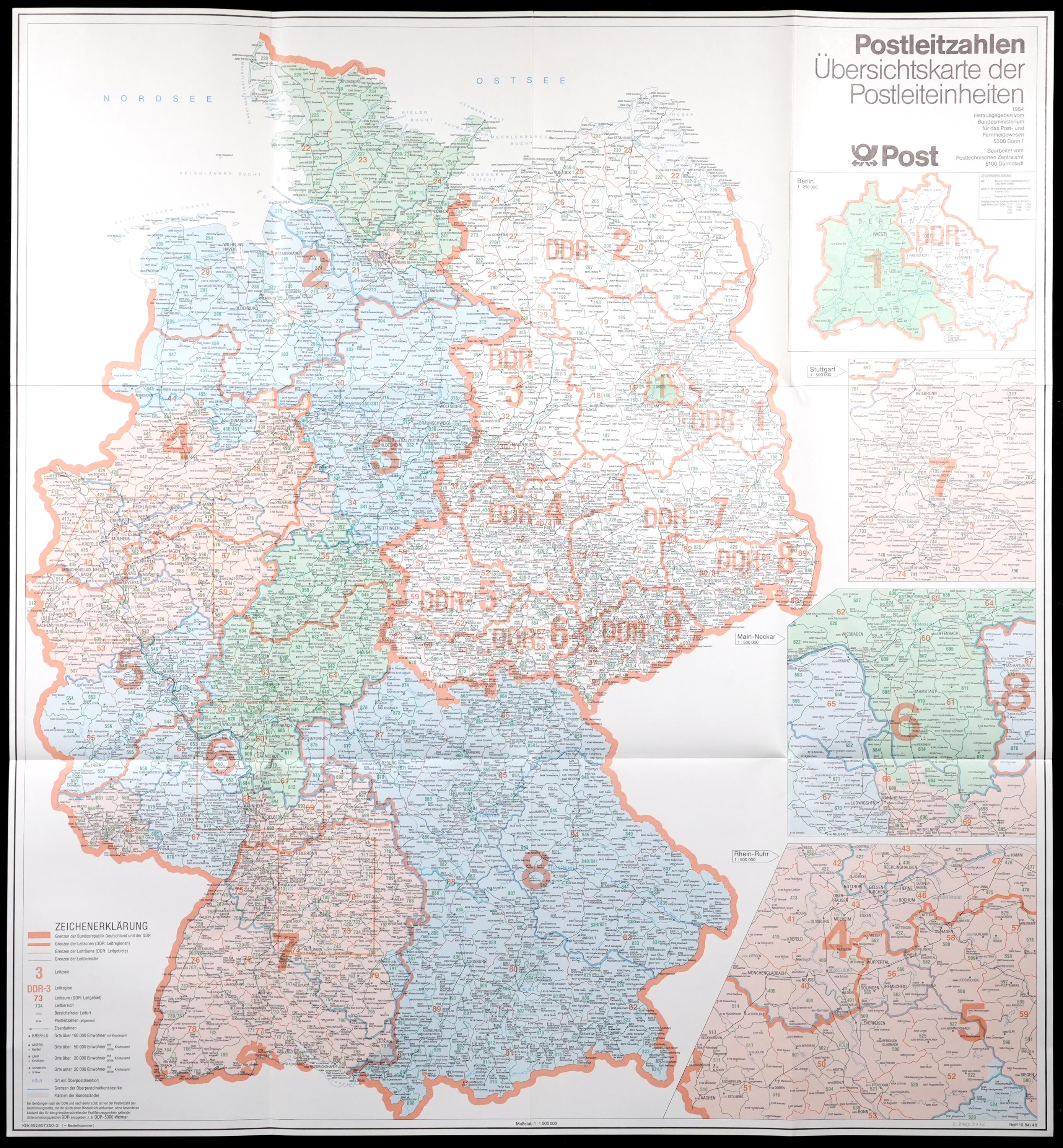 Karte der Bundesrepublik und der DDR mit Grenzen der ...